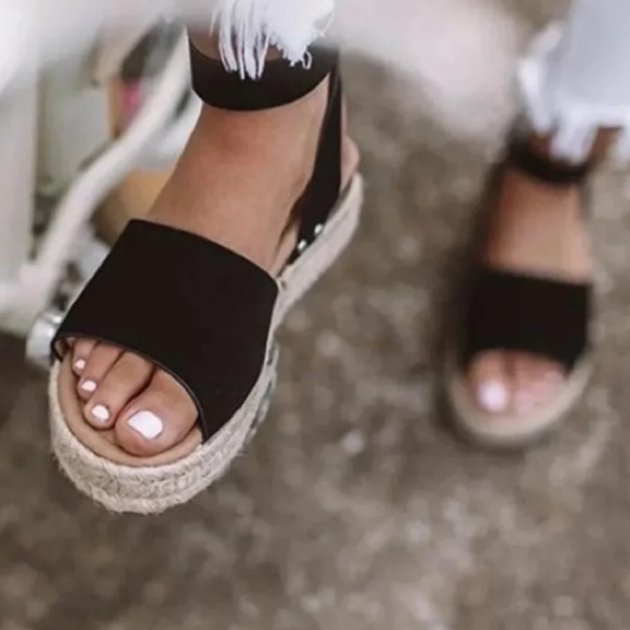 Shoes | Black Single Strap Espadrille Platform Sandals | Poshmark